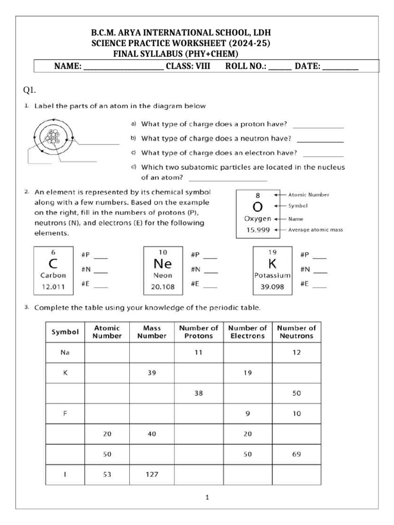 Grade 8 Science Worksheet 2024-25 | PDF