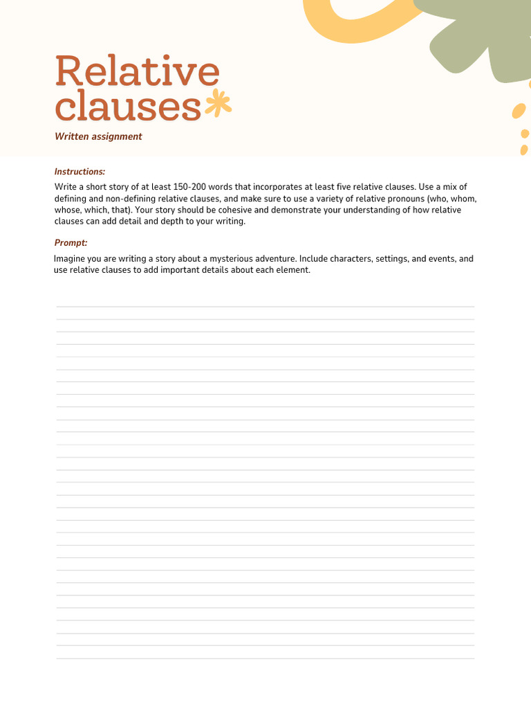 Relative Clauses Writing Worksheet in Simple Organic Style PDF | PDF