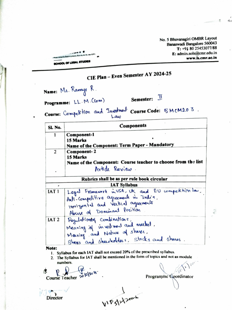 Competition and Investment CIE Plan | PDF