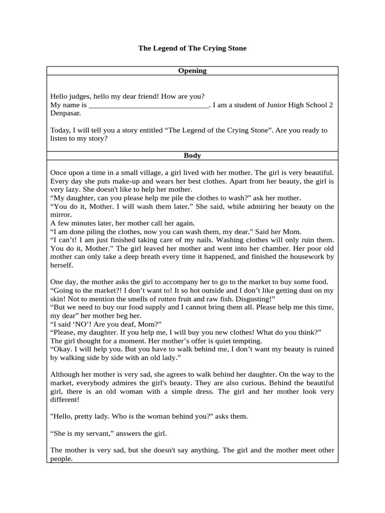 The Legend of The Crying Stone | PDF