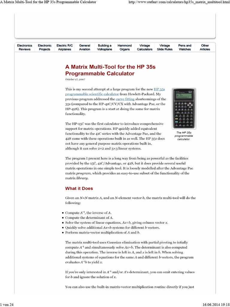 HP 35s Matrix Multi-Tool Guide | PDF | Information Appliances | Hewlett ...