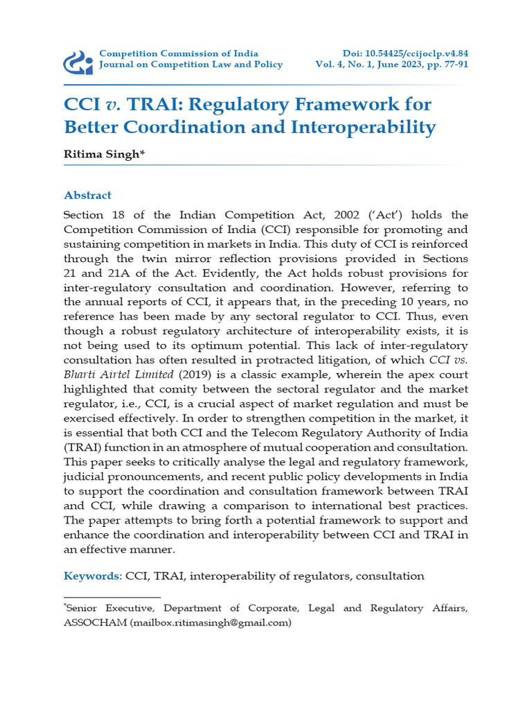 4.84 CCI+v.+TRAI FinalForFormatting | PDF | Policy