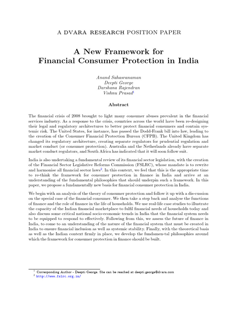 A New Framework For Financial Consumer Protection in India IFF Position ...