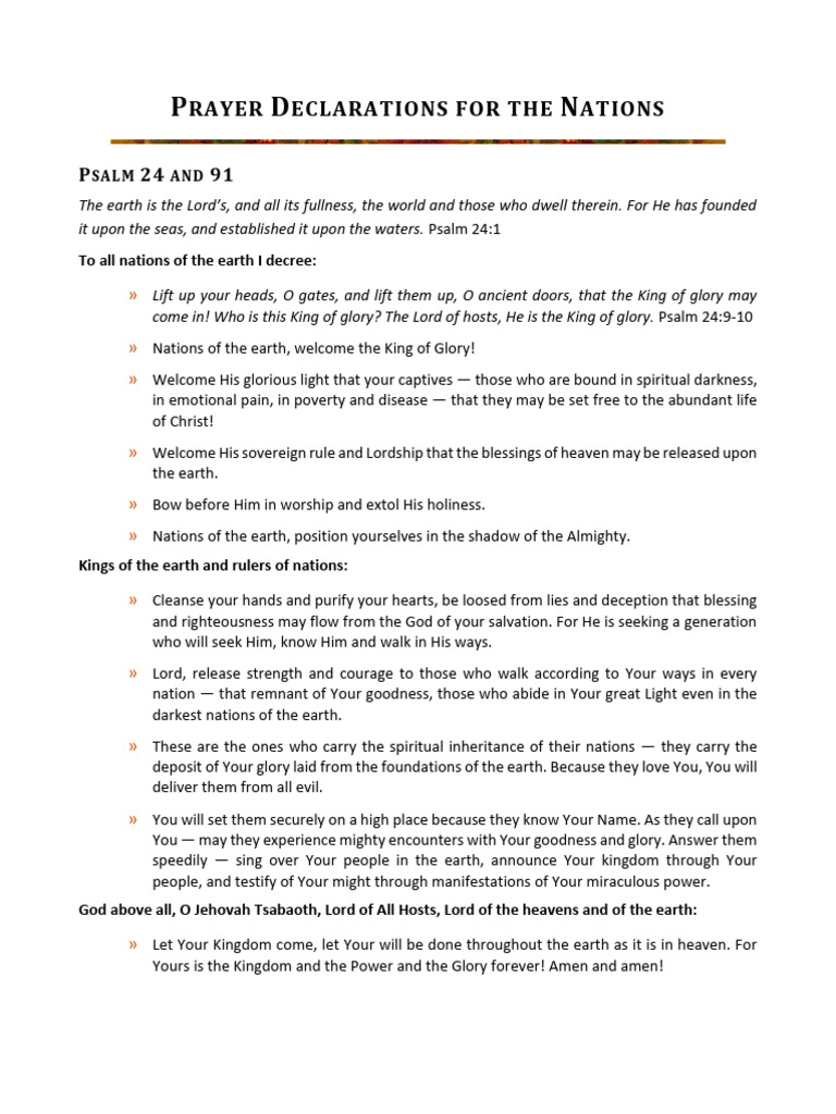 Prayer Declarations for Nations' Blessings | PDF