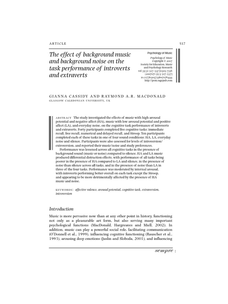 The Effect of Background Music and Background Nois | PDF | Extraversion ...