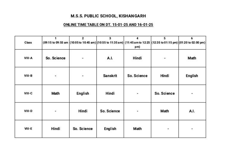 VIII TIME TABLE (1) | PDF