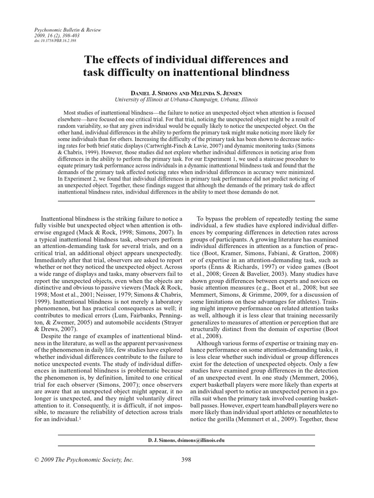 Individual Differences in Inattentional Blindness | PDF | Attention ...