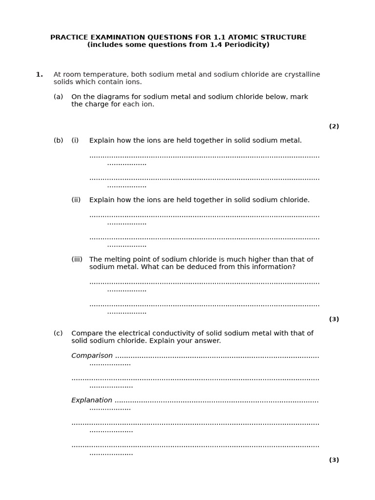 bonding practice questions chemistry | PDF | Chemical Bond | Ion