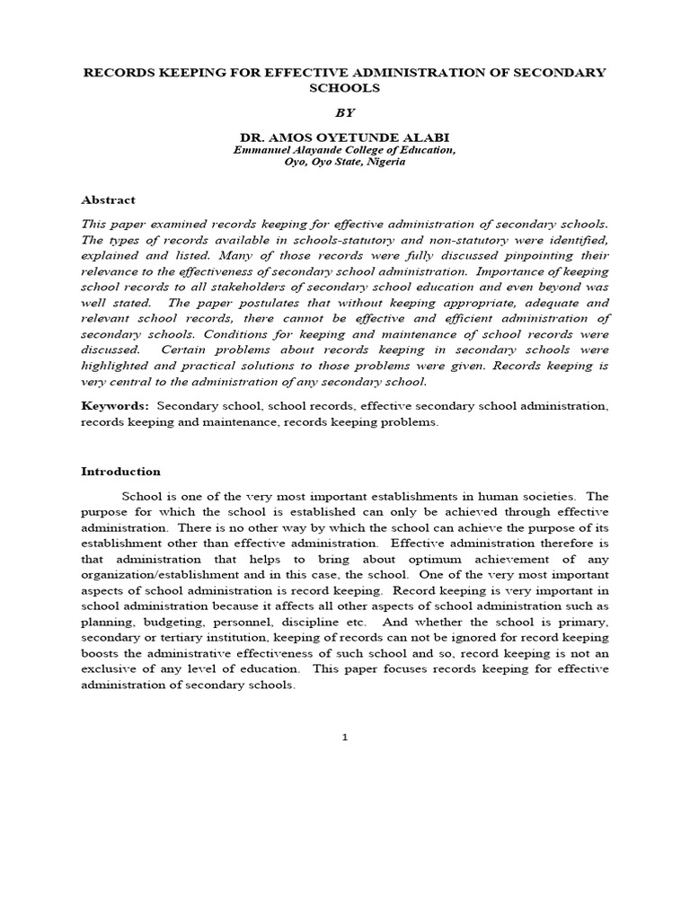 Effective Record Keeping in Secondary Schools | PDF | Teachers | Curriculum
