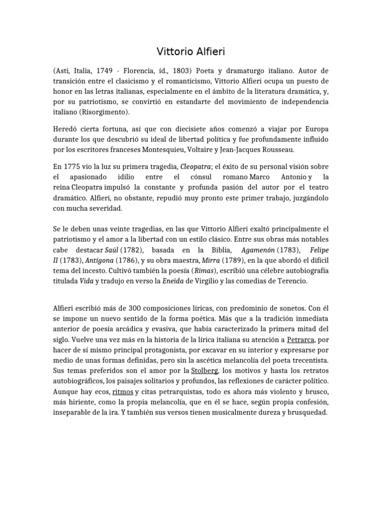 Biografía Vittorio Alfieri | PDF