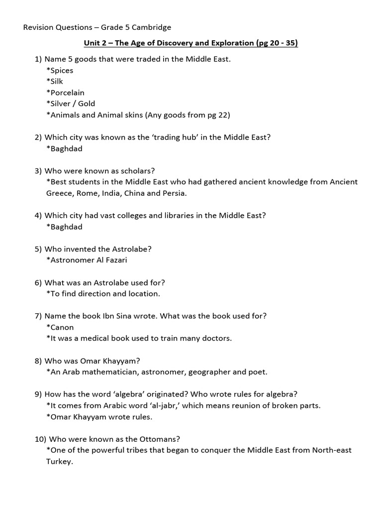 Grade 5 Revision: Age of Discovery | PDF | Christopher Columbus | Field ...
