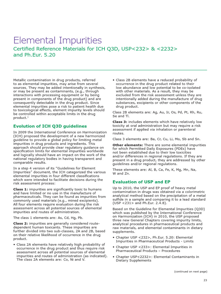 Elemental Impurities Guidelines & CRM | PDF | Parts Per Notation | Risk