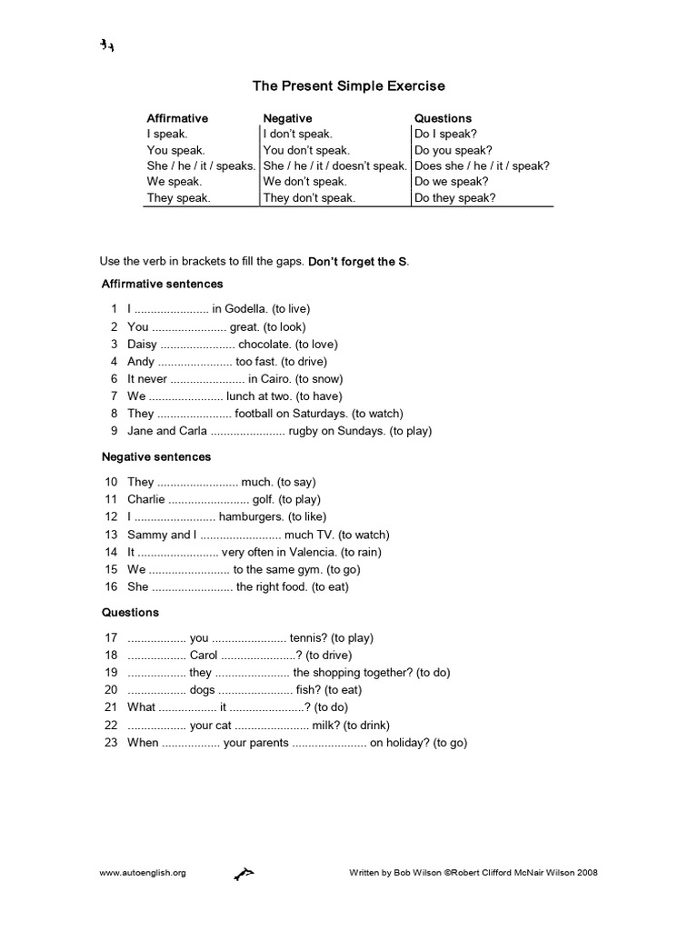 The Present Simple Tense Exercises | PDF