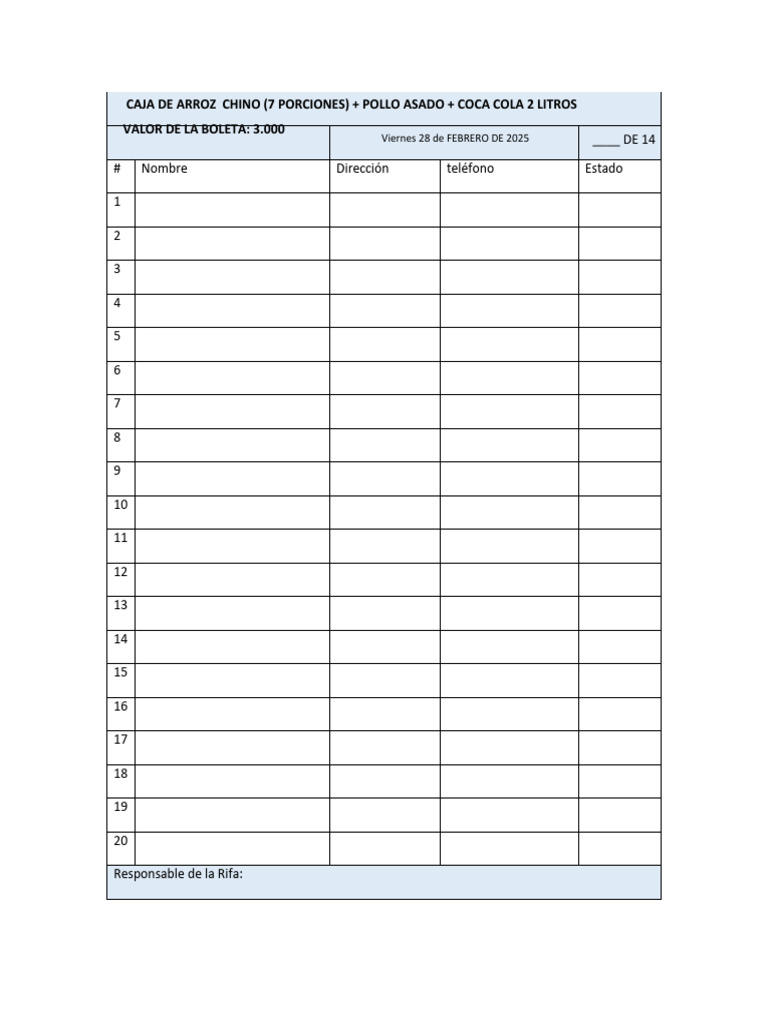 Rifa de Pollo Asado Con Gaseosa 2 L | PDF