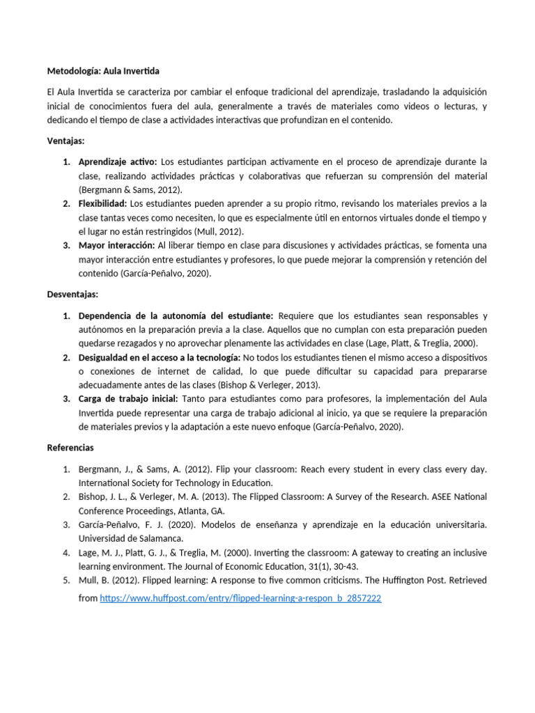 Ventajas y Desventajas del Aula Invertida | PDF | Metodos de ...