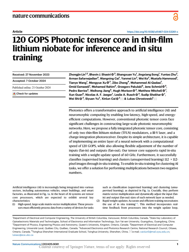 120_GOPS_Photonic_tensor_core_in_thin-film_lithium | PDF | Analog To ...