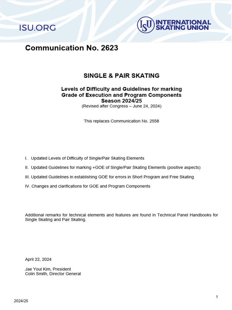 2623 SP Levels and GOE Season 2024-2025 - Revjune 24 Post Congress ...