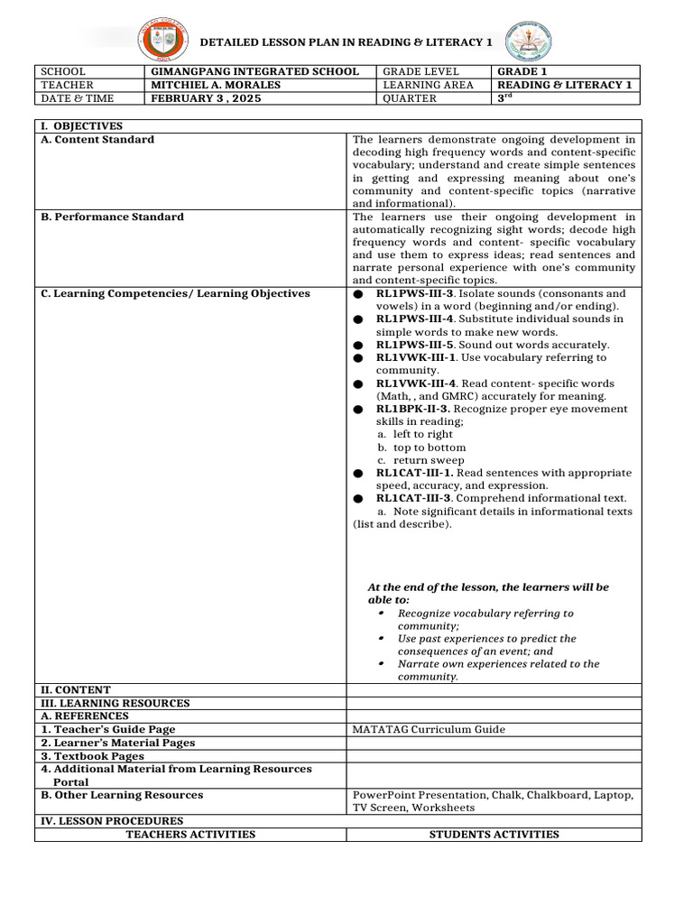 Dlp-Reading&literacy1 Q3 W6 D4 | PDF | Learning | Behavior Modification