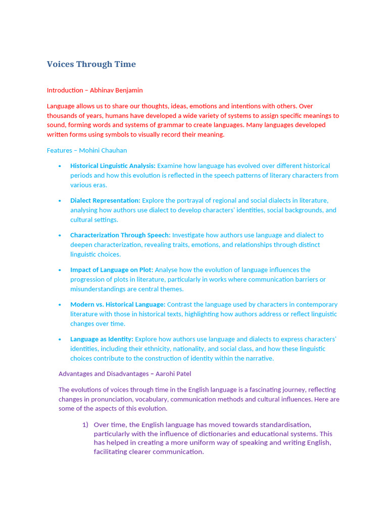 Voices Through Time - Grade 12 English Group Project (12th February ...