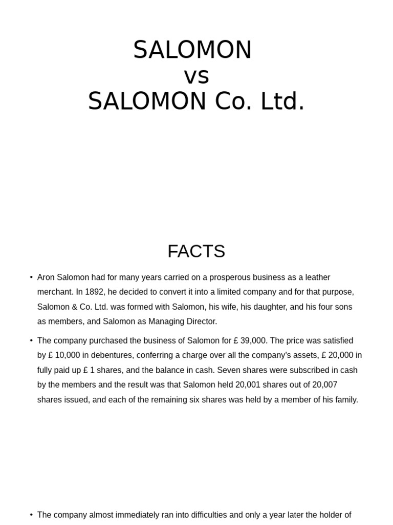 Salomon Vs Salomon Co. Ltd. | PDF | Civil Law (Legal System) | Corporations