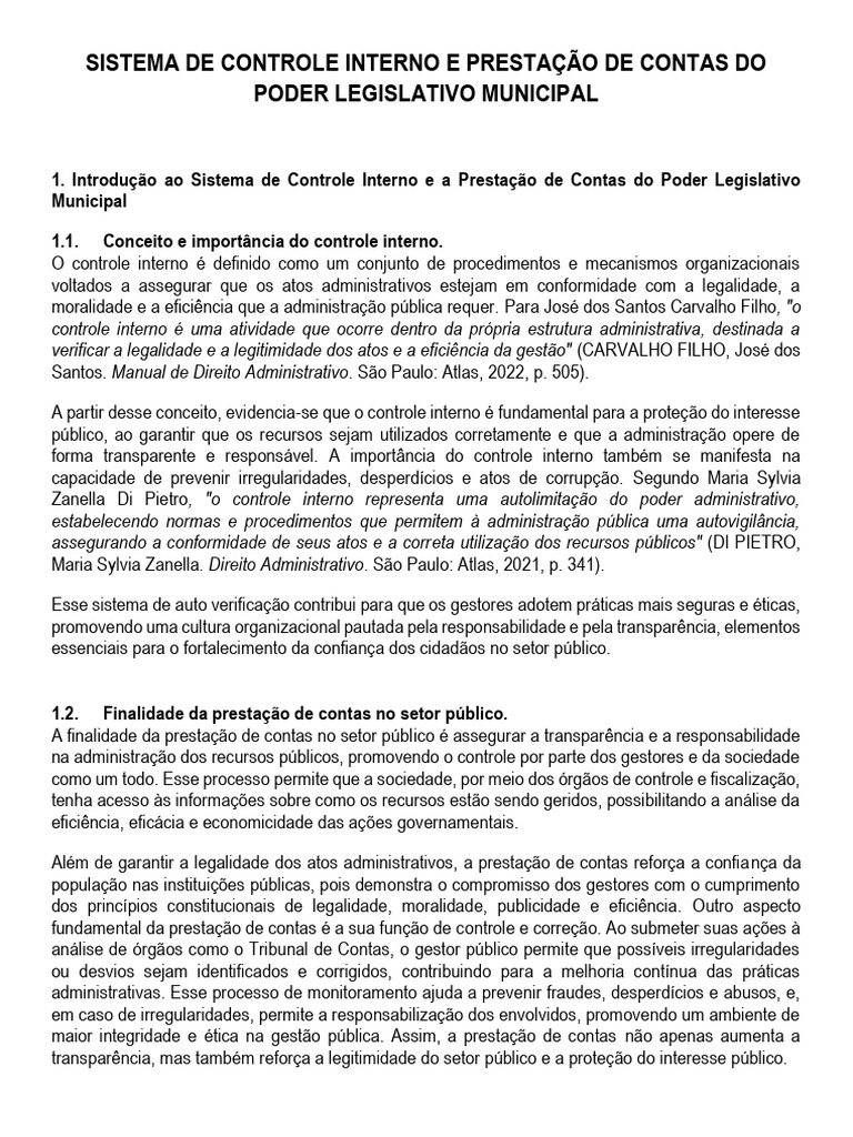 Sistema de Controle Interno e Prestação de Contas Do Poder Legislativo ...