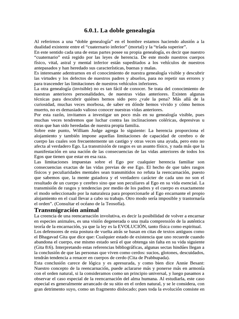Doble genealogía y reencarnación humana | PDF | Reencarnación | Mente