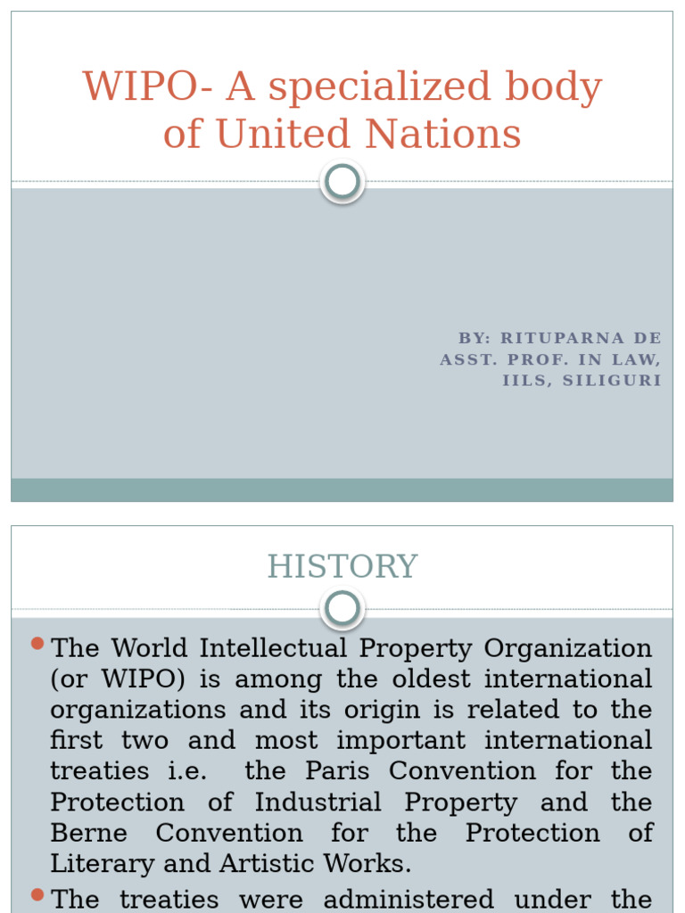 Overview of WIPO's History and Functions | PDF | World Intellectual ...