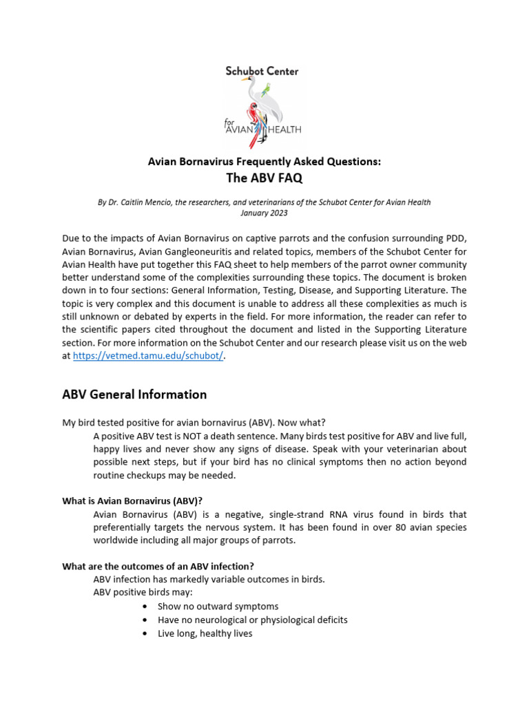 ABV Frequently Asked Questions - Jan 2023 | PDF | Serology | Avian ...