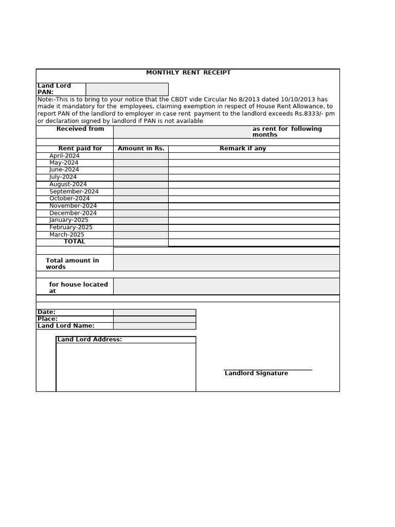 Rent Receipts-Format | PDF