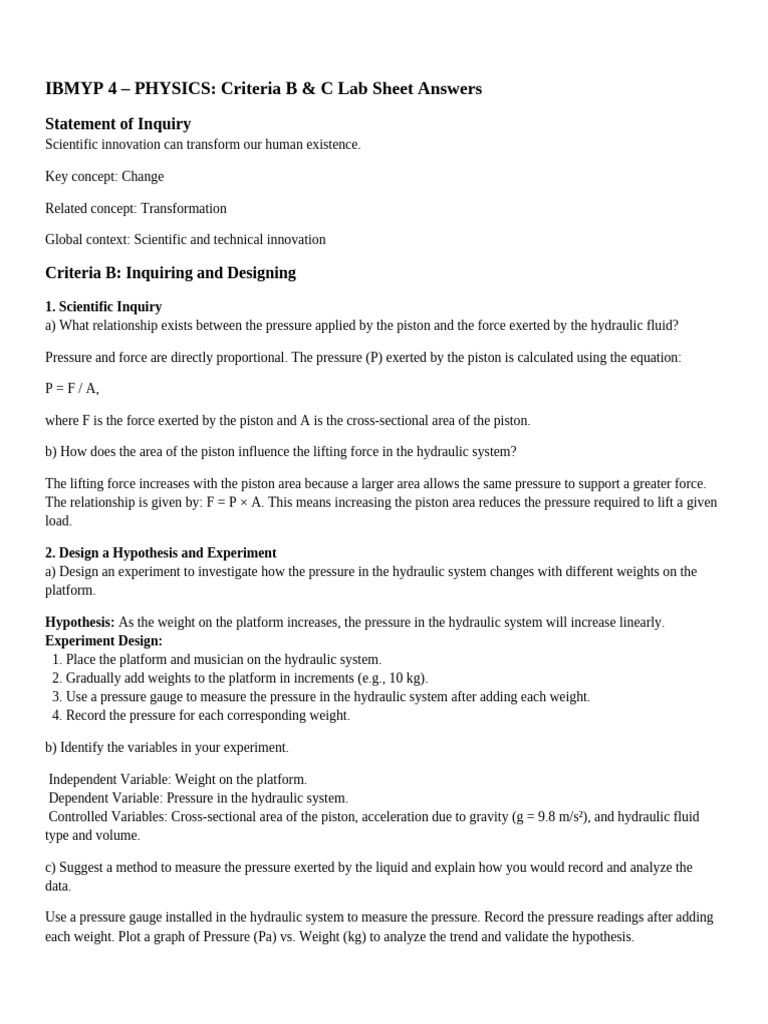 Physics Lab: Hydraulic Pressure Analysis | PDF | Pressure | Force