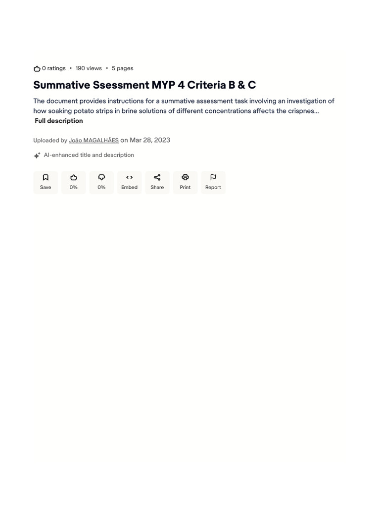 Summative Ssessment MYP 4 Criteria B & C | PDF | Scientific Method ...