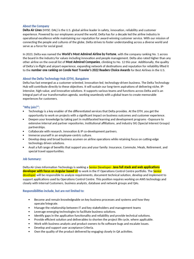 Senior Developer - Full Stack UI Developer-Flight Ops | PDF | Software ...