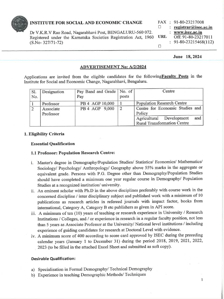 Advt Professor Associate Professor | PDF