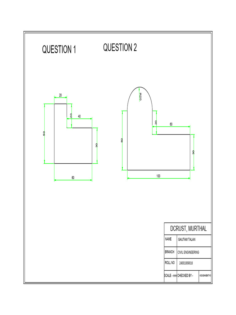 Autocad Worksheet 1 (Gautam Talan) | PDF