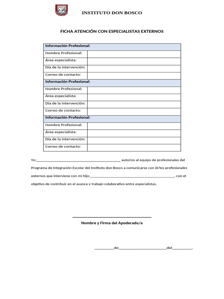 COMPLETA APODERADO-FICHA ATENCIÓN CON ESPECIALISTAS EXTERNOS | PDF