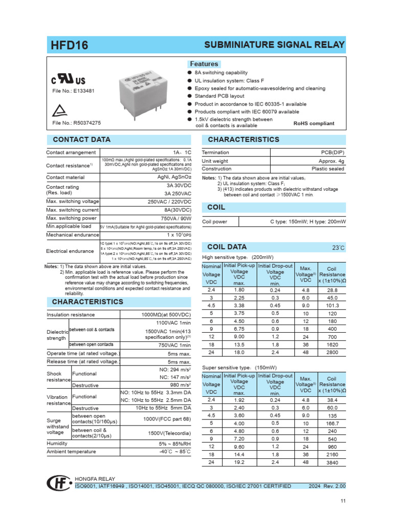 HFD16 | PDF | Relay | Resistor