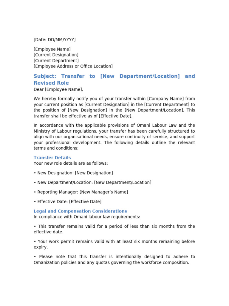 Employee Transfer Letter | PDF