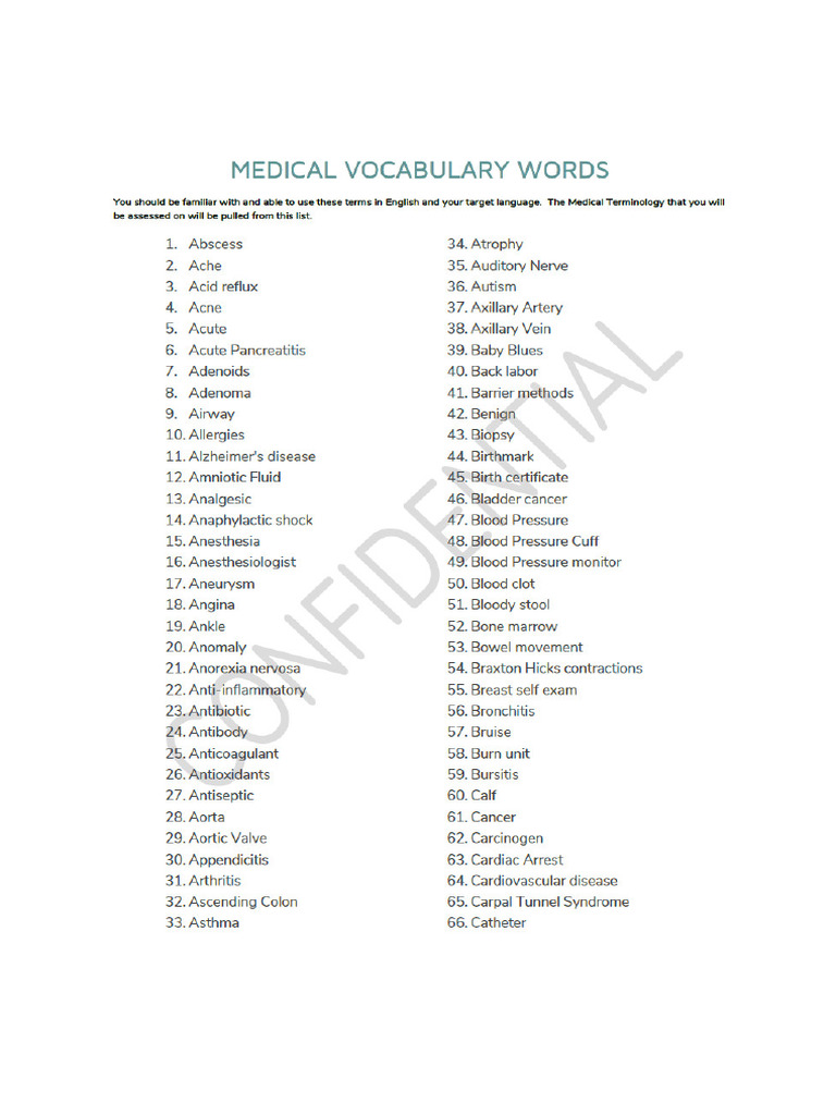 Basic Medical Vocabs | PDF