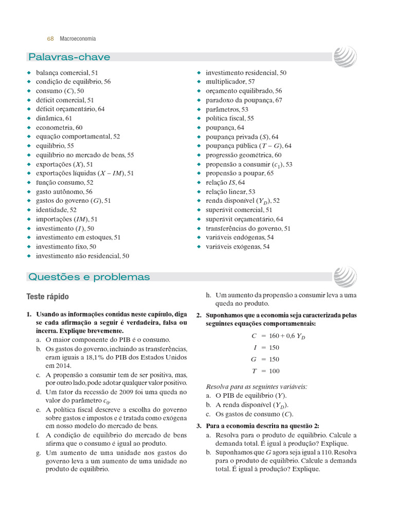 Exercícios Cap. 3 Blanchard | PDF | Economia | Impostos