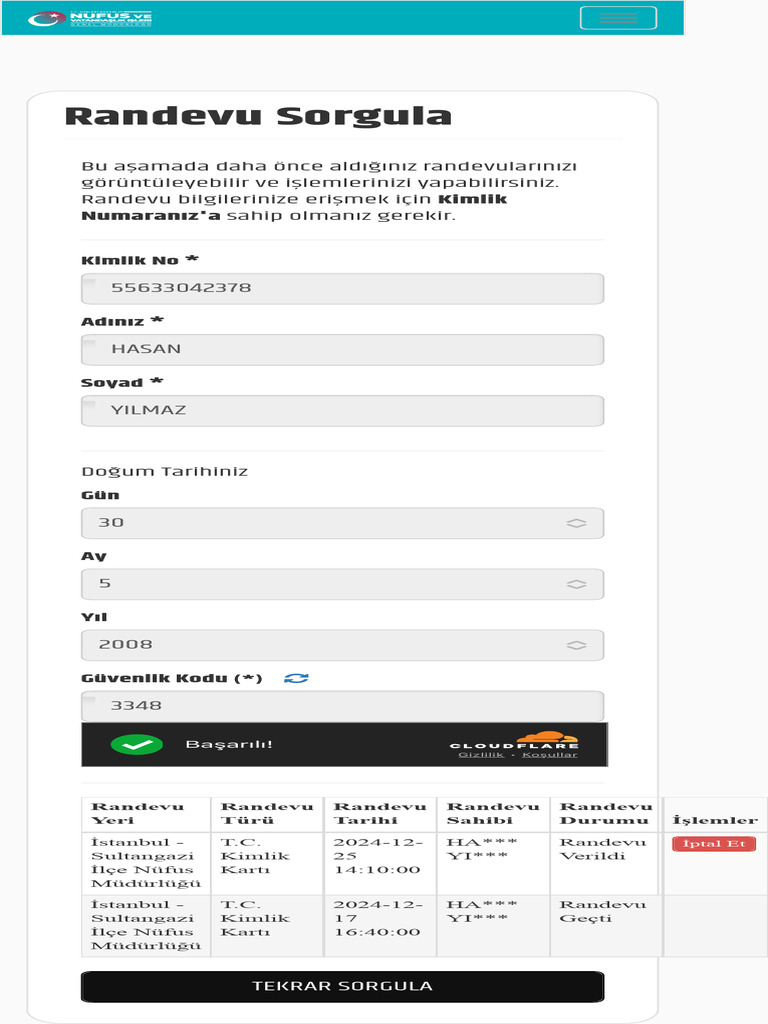 Randevu Sorgula - NVI | PDF