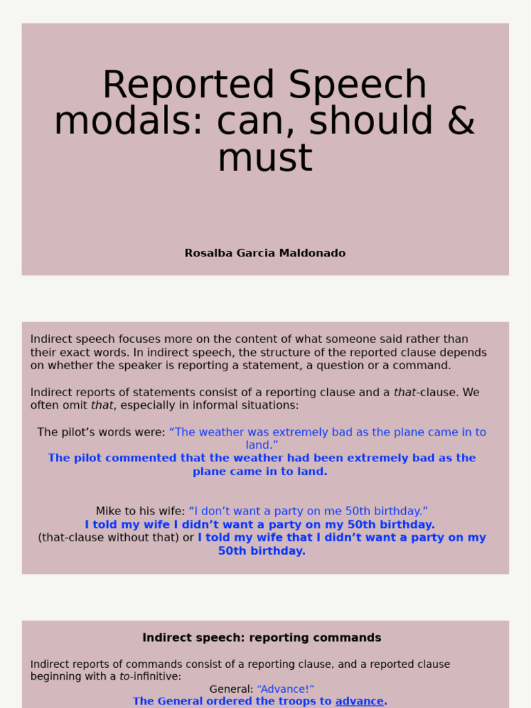 Reported Speech Modal Verbs | PDF | Semantics | Linguistic Typology