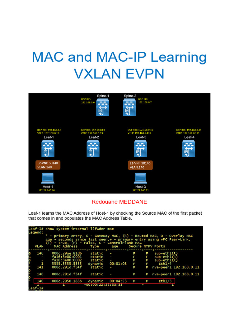 MAC and MAC-IP Learning With VXLAN EVPN | PDF | Internet Protocols | Communications Protocols