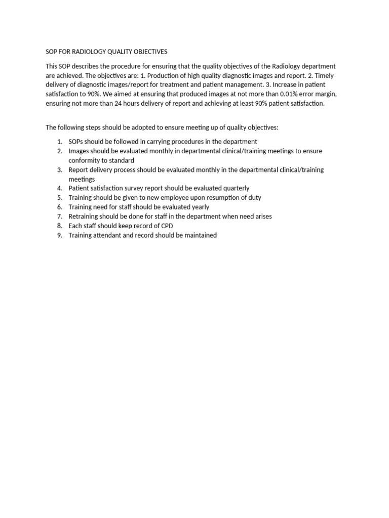 SOP Rad Quality Objective Capitol Hill | PDF