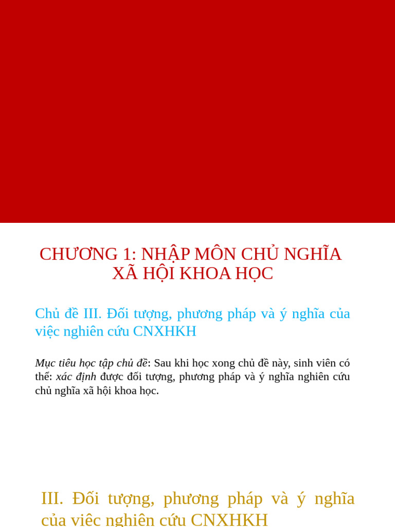 CNXHKH C1 CD III Doituongphuongphapynghianghiencuucuacnxhkh | PDF