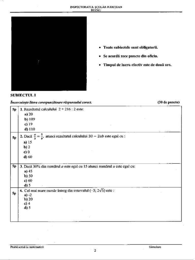 Simulare Noiembrie Buzău 1 | PDF