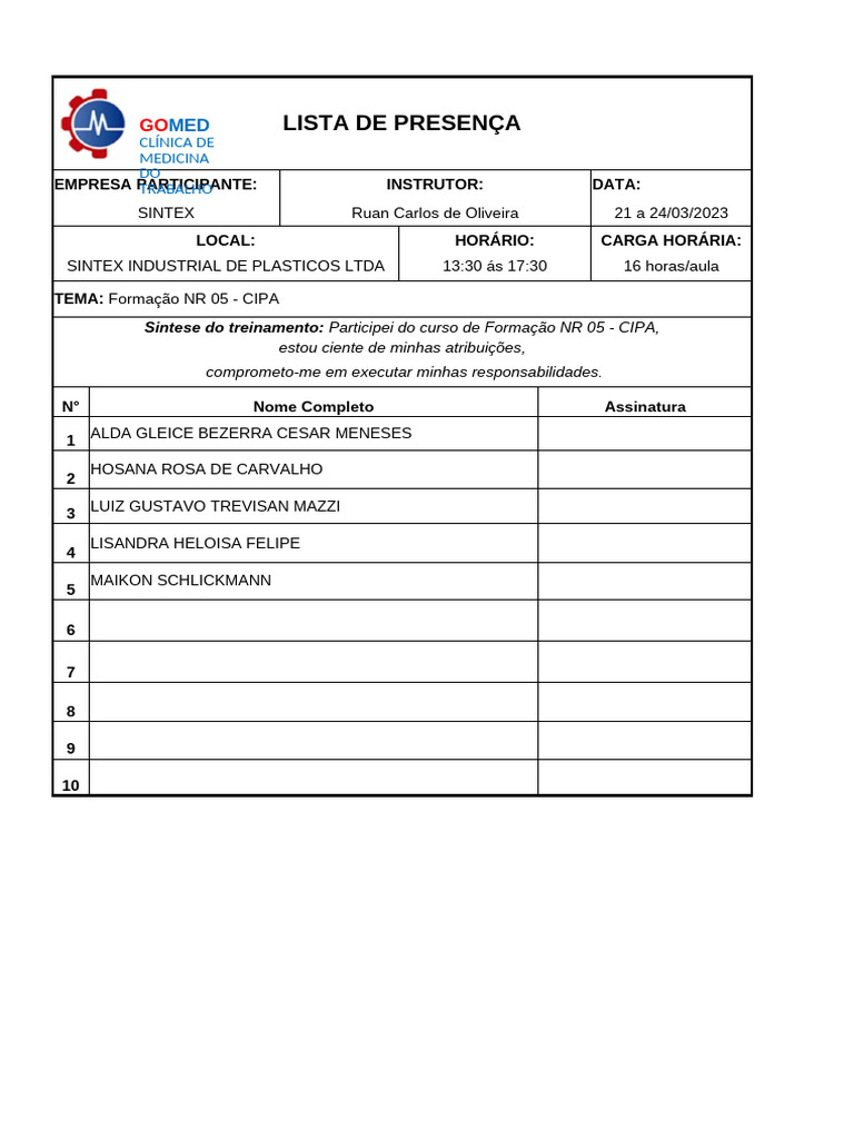 Modelo Lista de Presença | PDF