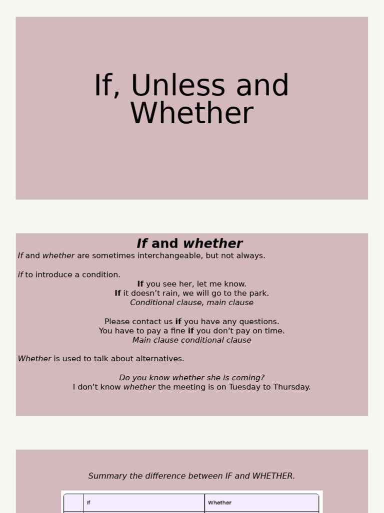Understanding If, Unless, and Whether | PDF | Linguistic Morphology ...