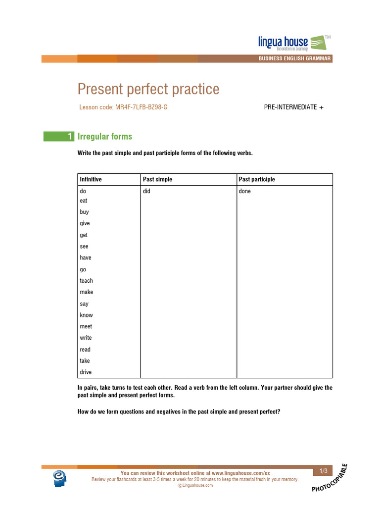 Present Perfect Practice | PDF | English Language | English Grammar