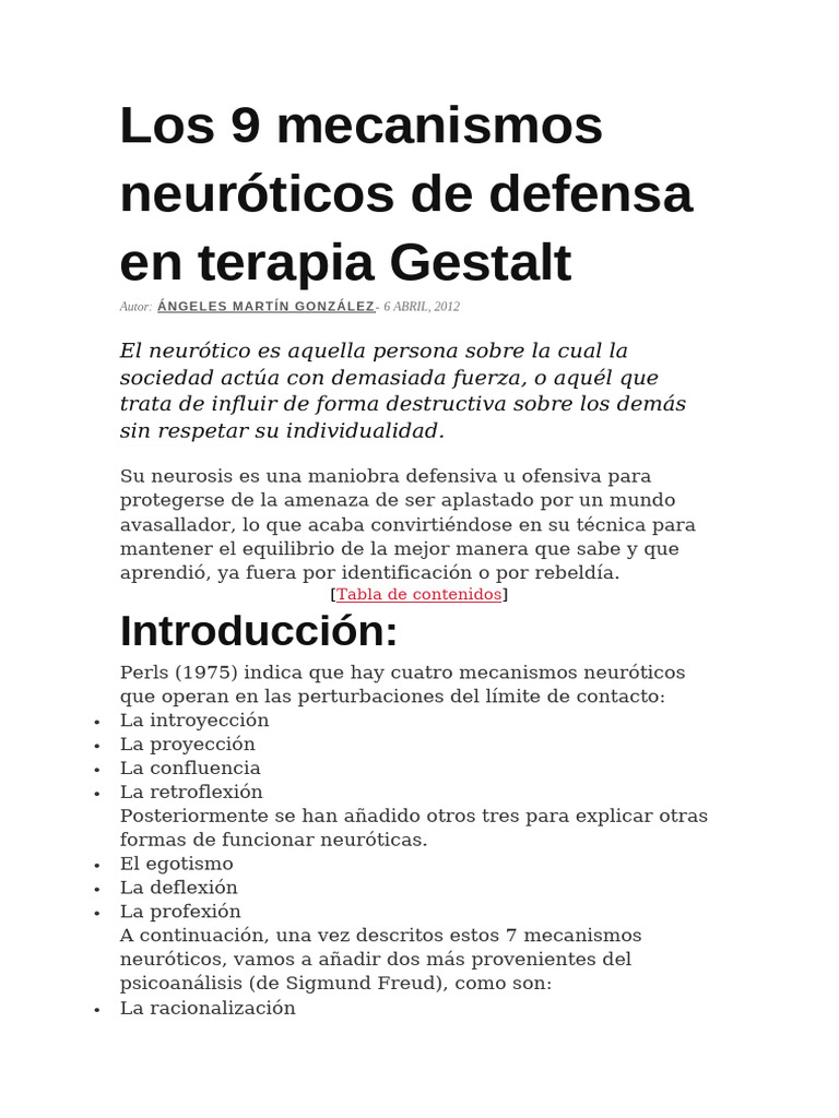 Mecanismos neuróticos en terapia Gestalt | PDF | Neurosis | Comportamiento