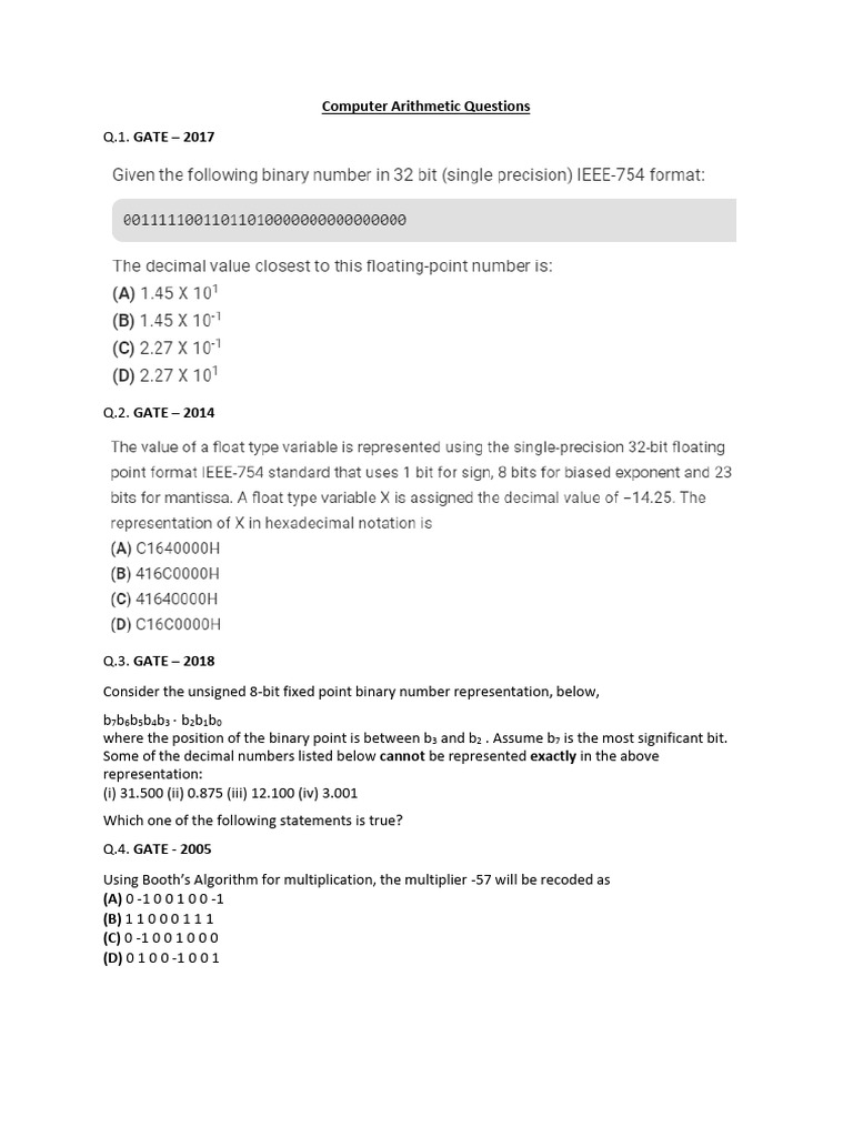 Computer Arithmetic Questions | PDF